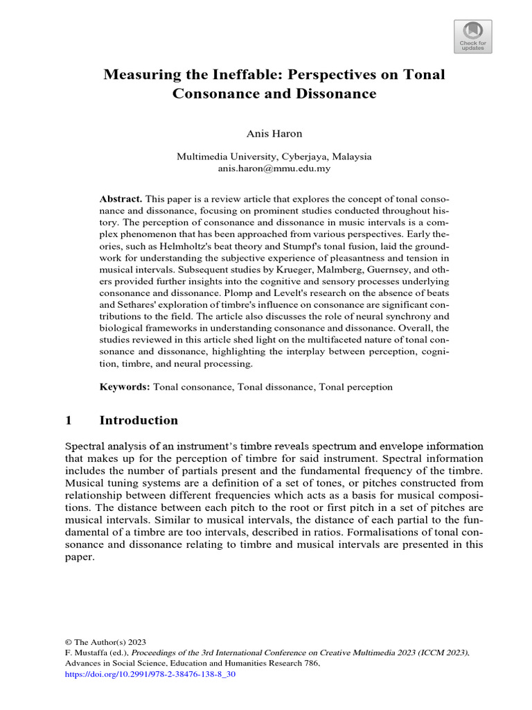 Measuring The Ineffable - Perspectives On Tonal Consonance and ...