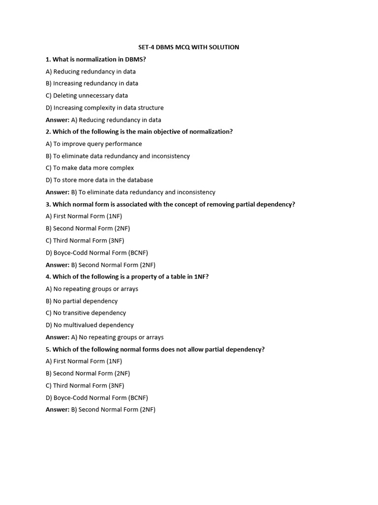 SET-4 DBMS MCQ WITH SOLUTION | PDF | Data Management Software ...