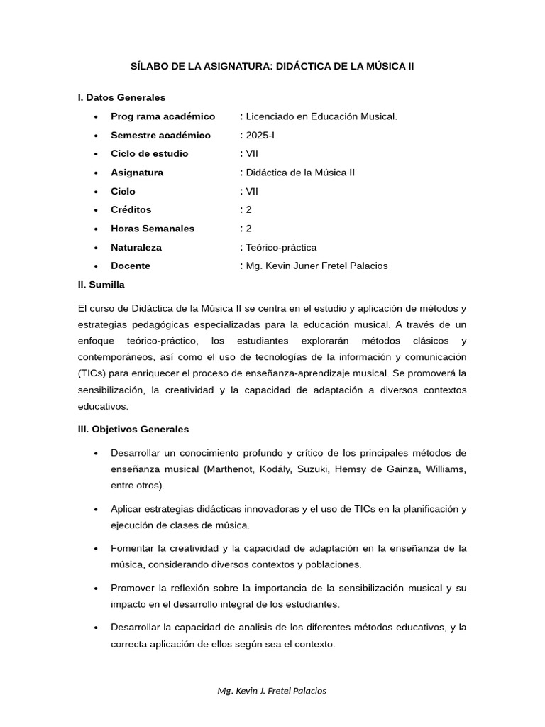 Sílabo Didactica de La Musica Ii | PDF | Enseñando | Pedagogía