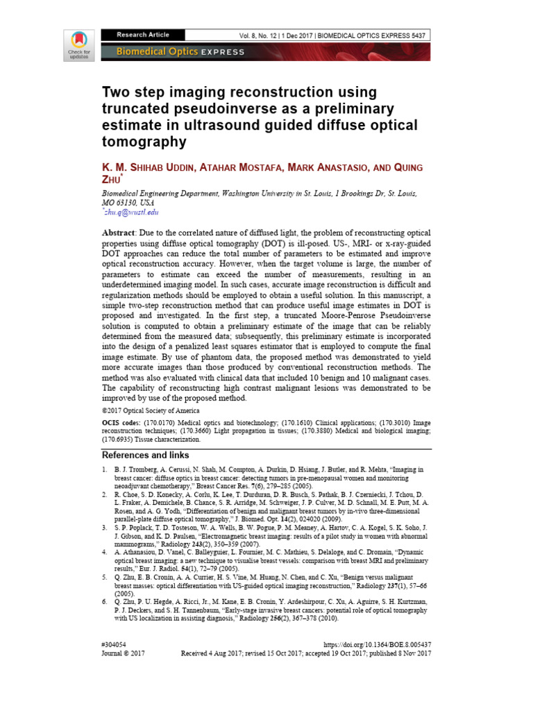 2017 - Two Step Imaging Reconstruction Using Truncated Pseudoinverse As A Preliminary Estimate ...