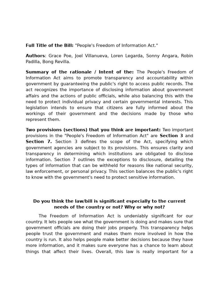 People's Freedom of Information Act Summary | PDF