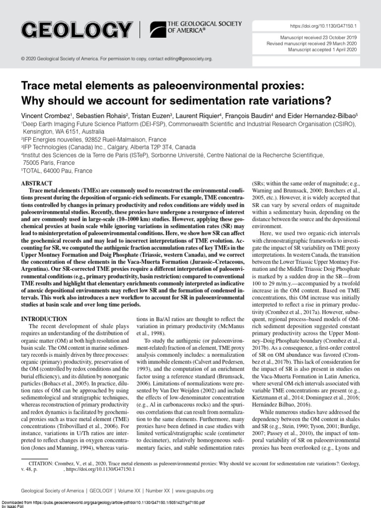 Sedimentation Rate Effects on TMEs | PDF | Shale | Geology