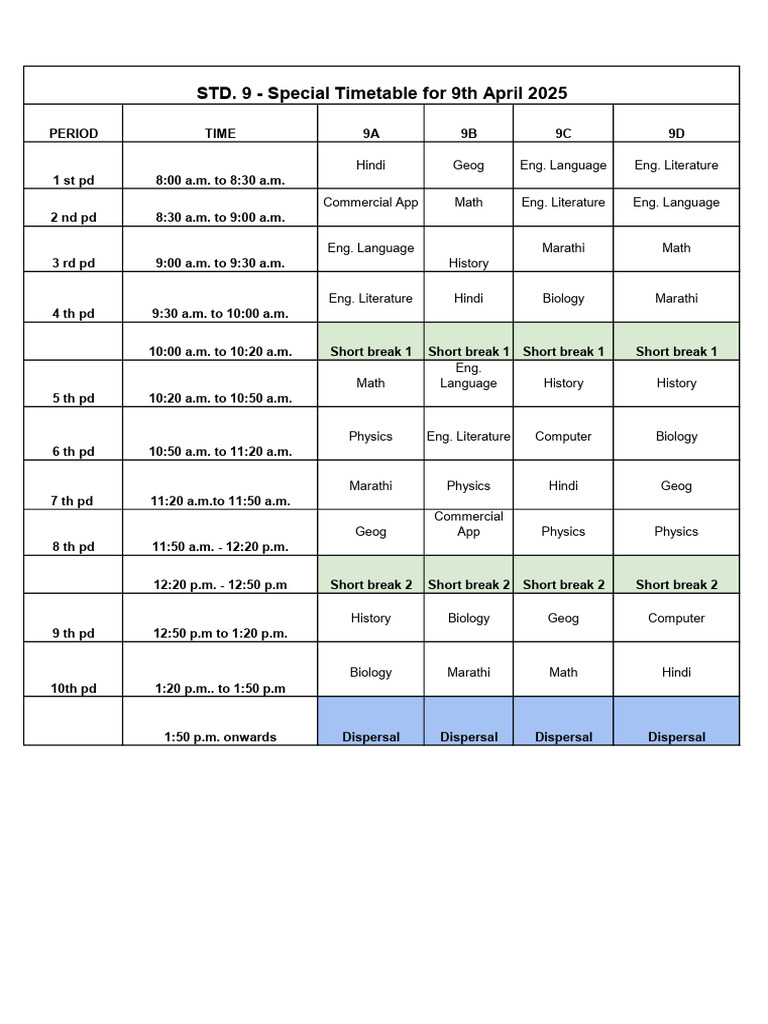 STD 9-Specialtimetablefor9thapril20250wydai0hco | PDF