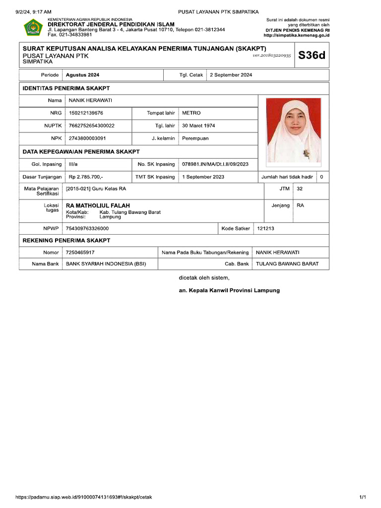 NANIK HERAWATI_SKAKPT AGUSTUS | PDF