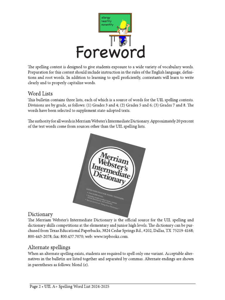 2024-25 7th and 8th Grade UIL Spelling List | PDF