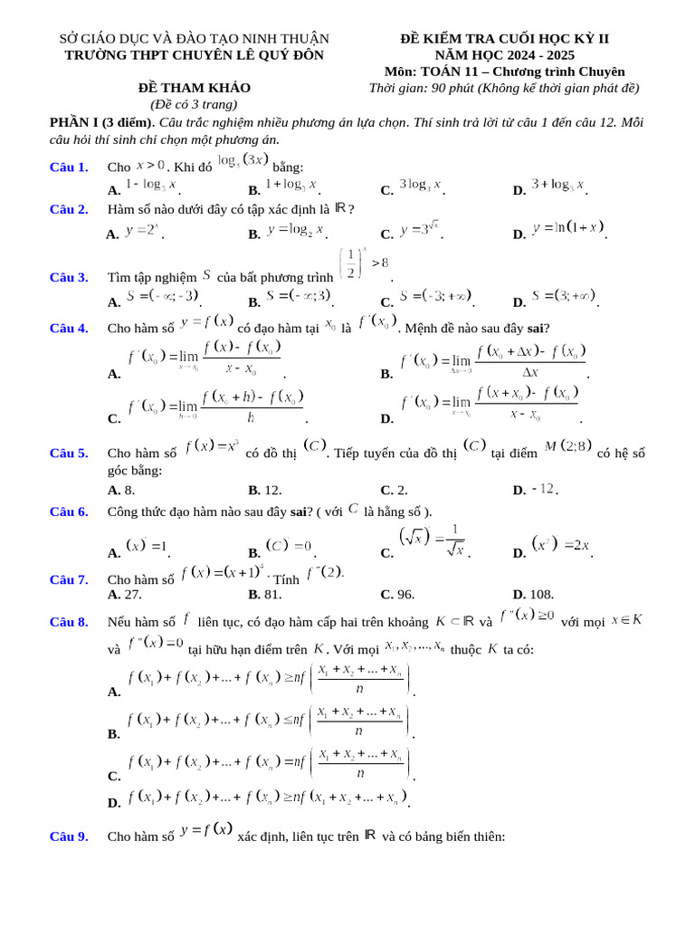 Đề tham khảo Toán ck2 | PDF