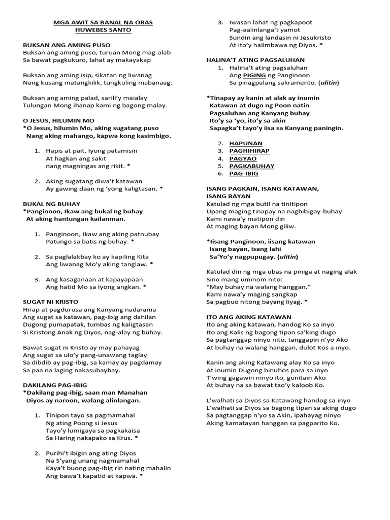 Mga Awit Sa Banal Na Oras | PDF
