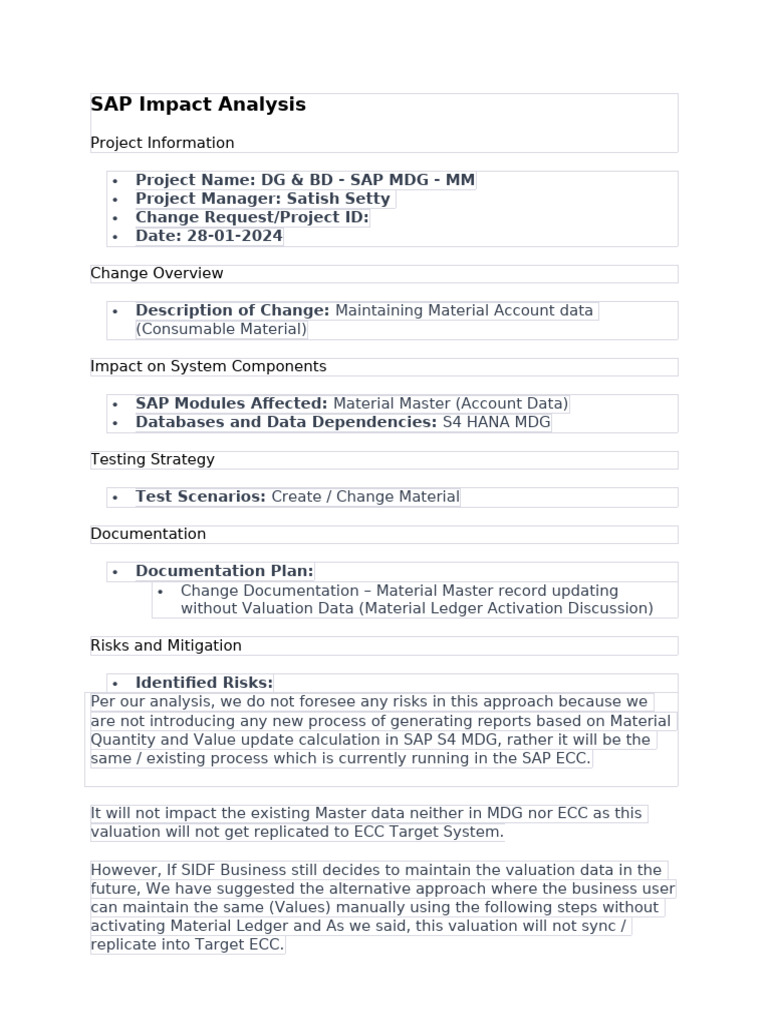 SAP MDG Impact Analysis - Material | PDF