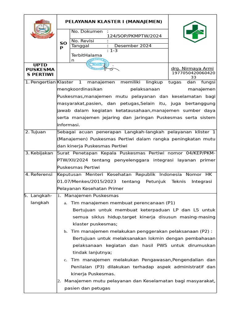 SOP Klaster 1 | PDF