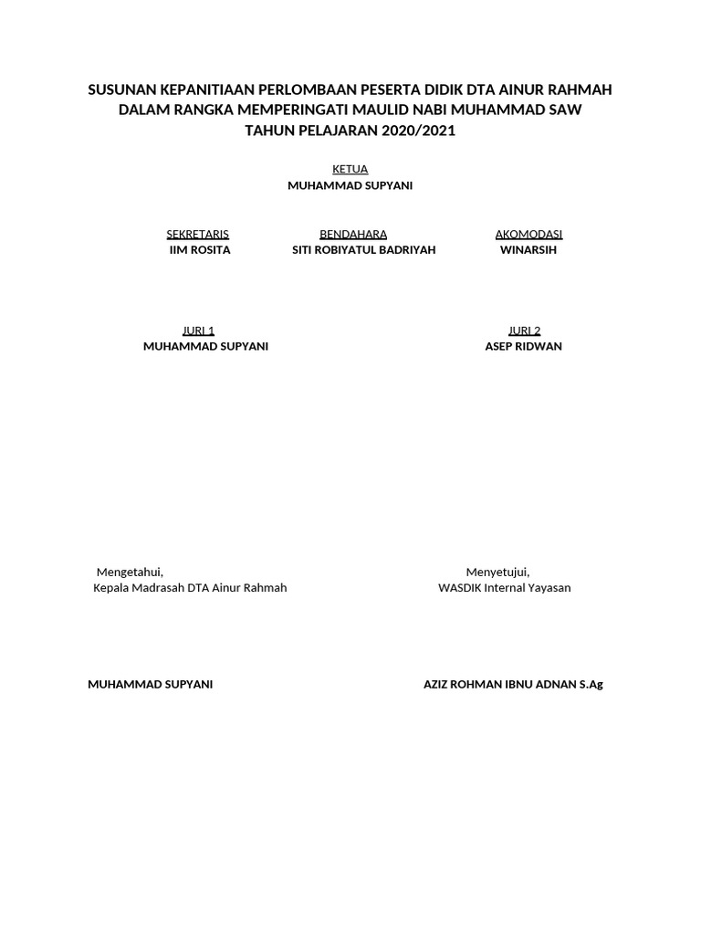 Susunan Panitia Lomba Dta | PDF