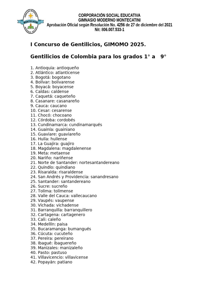Gentilicios de Colombia y el Mundo | PDF | Lingüística | Idiomas