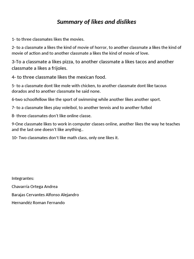 Likes and Dislikes | PDF