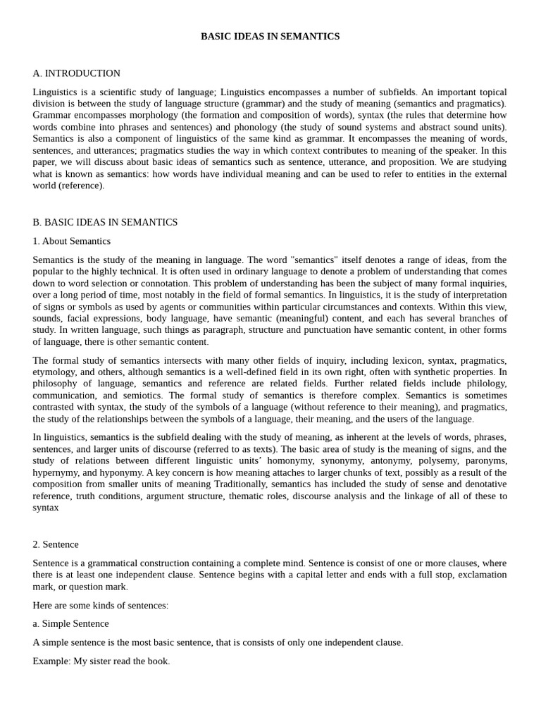 Basic Ideas in Semantics | PDF | Semantics | Linguistics