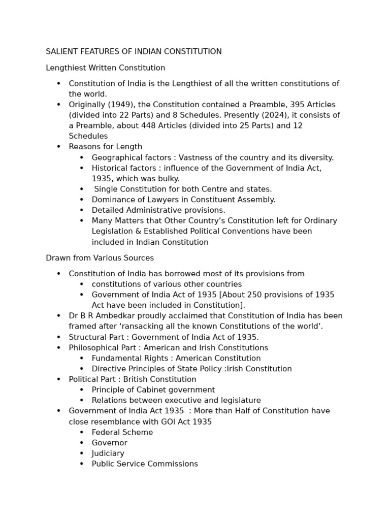 Salient Features of Indian Constitution | PDF | Constitution ...