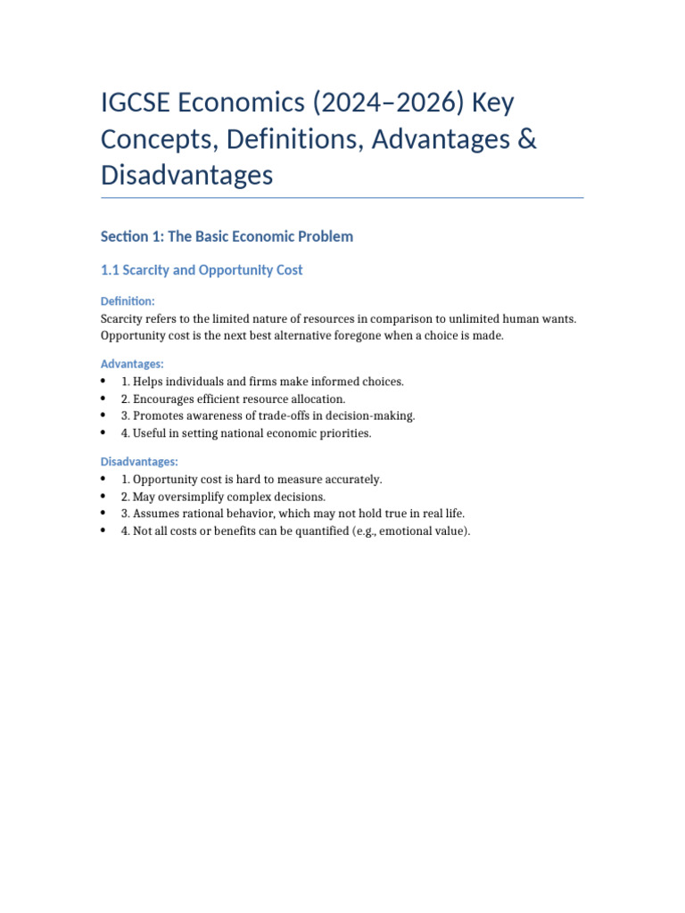 Igcse Economics Key Concepts All Sections | PDF