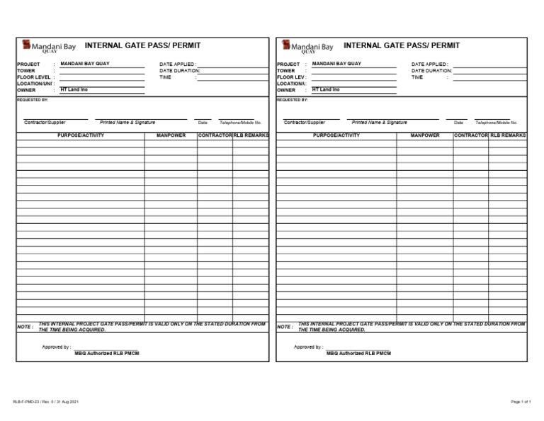 MBQ Internal Gate Pass | PDF
