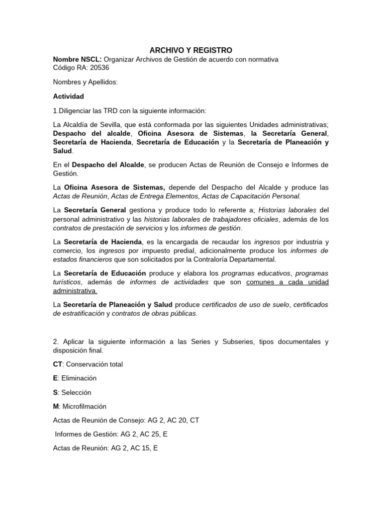 Taller Intrpretacion TRD | PDF