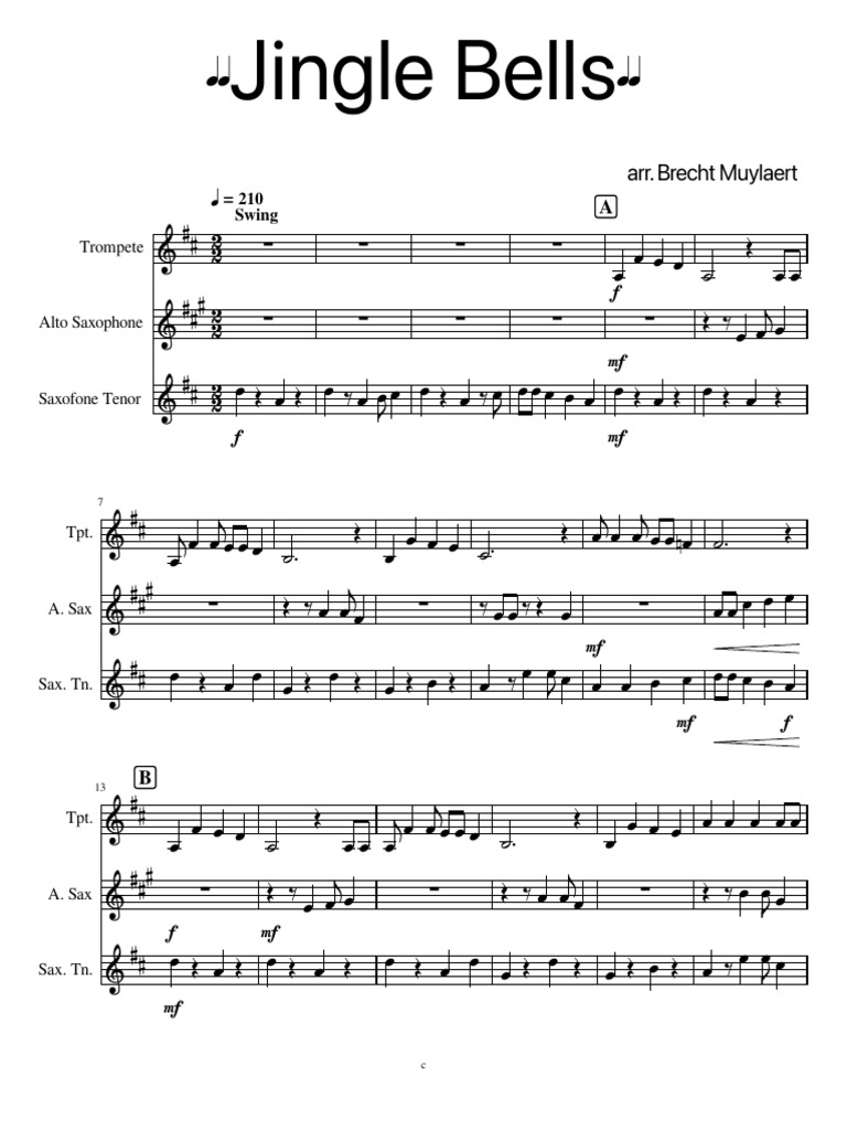 Jingle Bells Arrangement for Brass & Saxophone | PDF | European Musical ...