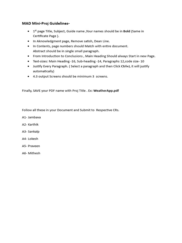 MAD Mini-Project Formatting Guidelines | PDF