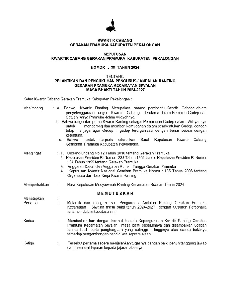 Pelantikan Pengurus Pramuka Siwalan 2024 | PDF