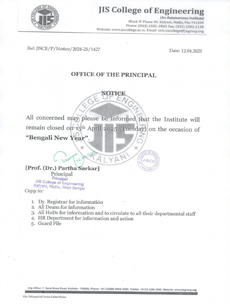 Notice - Bengali New Year | PDF