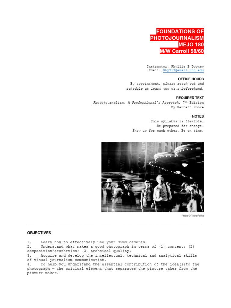 Photojournalism Course Syllabus MEJO 180 | PDF | Camera | Raw Image Format