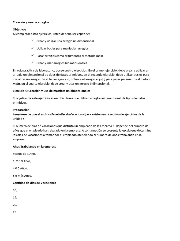 Creación y Uso de Arreglos en Java | PDF | Java (lenguaje de programación) | Programa de computadora