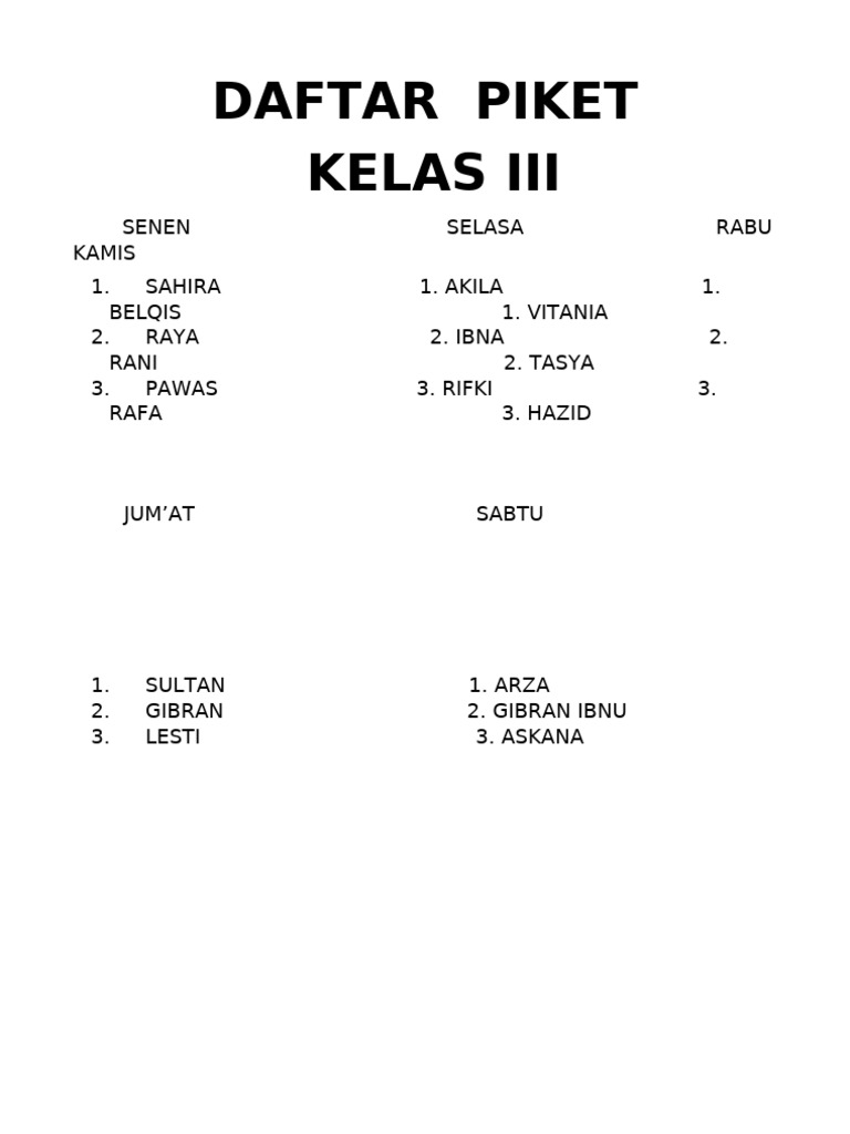 Daftar Piket | PDF