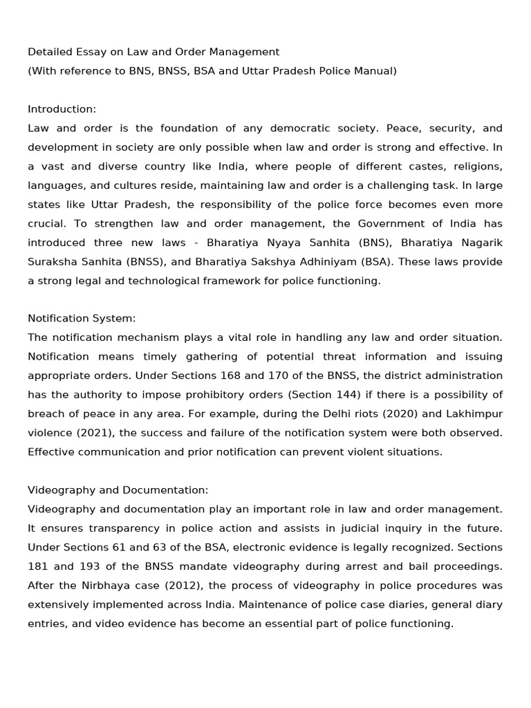 Detailed_Law_Order_Management_Essay_English | PDF | Police | Law And ...