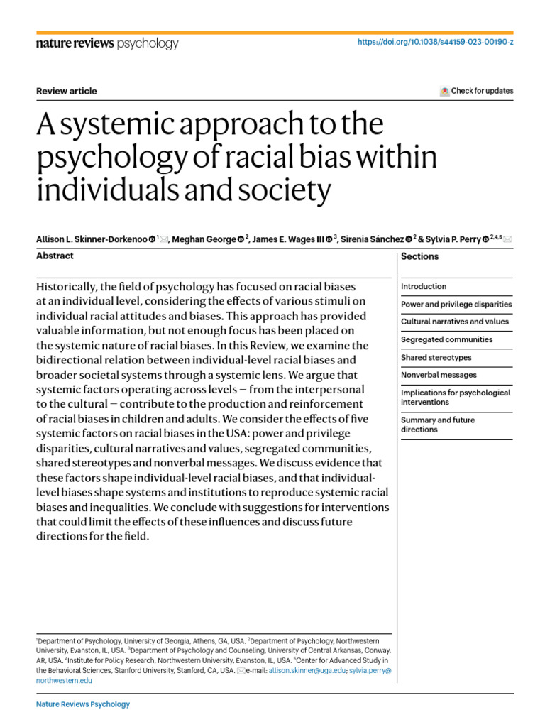 Systemic Psychology of Racial Bias | PDF | Bias | Discrimination & Race ...