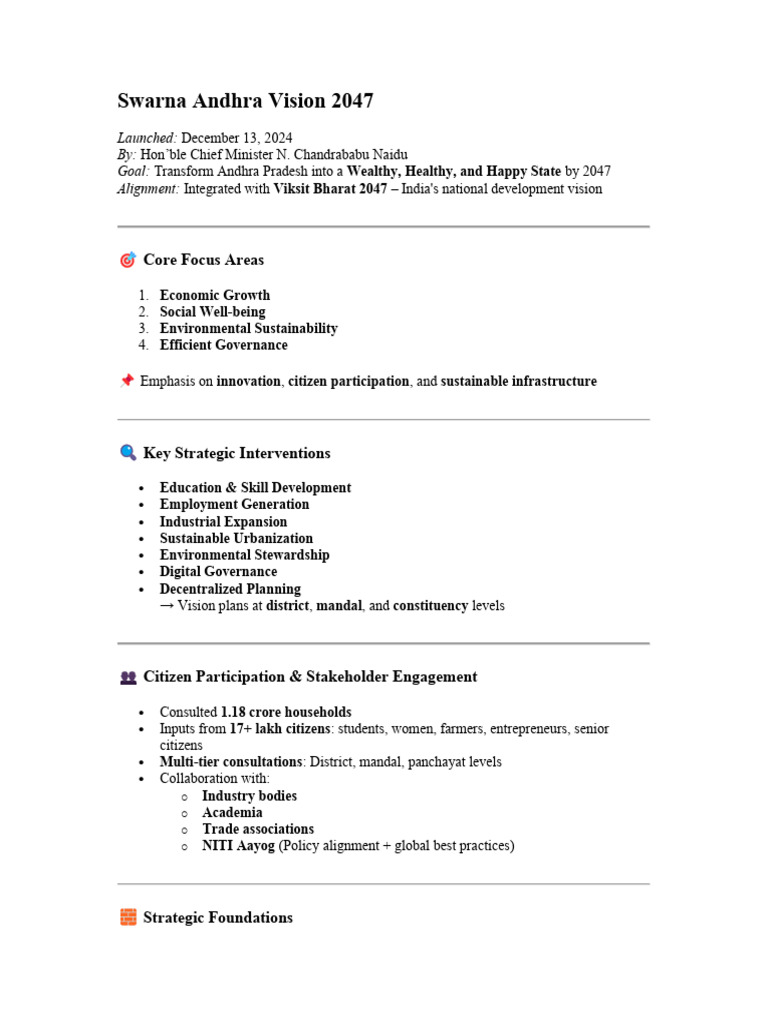 Swarna Andhra Vision 2047 Overview | PDF | Gross Domestic Product ...