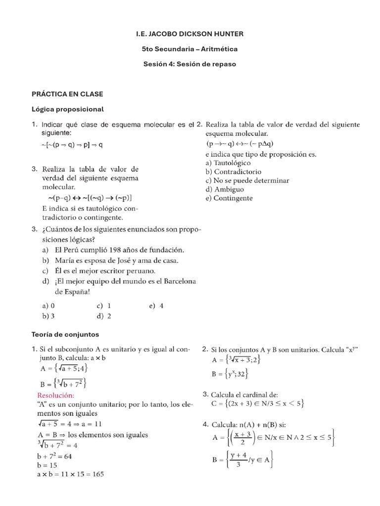 Quinto U1T4 - Logica proposicional_Teoria de conjuntos_Conjuntos | PDF