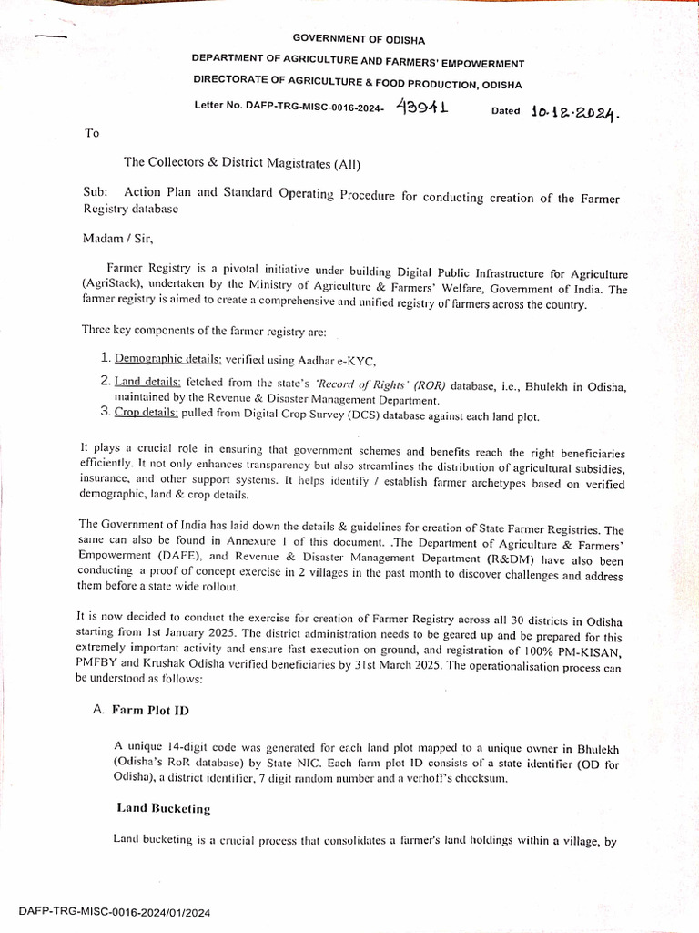 Action Plan & SOP of Farmer Registry | PDF