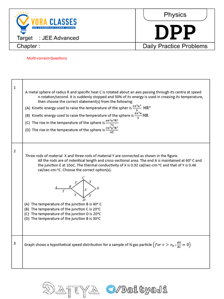 KTG and Thermodynamics Adv DPP | PDF | Gases | Temperature