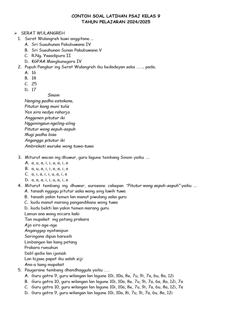 Contoh Latihan Psaj Kelas 9 | PDF