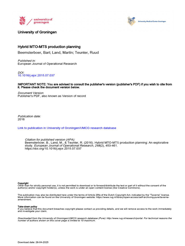 Hybrid Mto Mts Production Planning Pdf