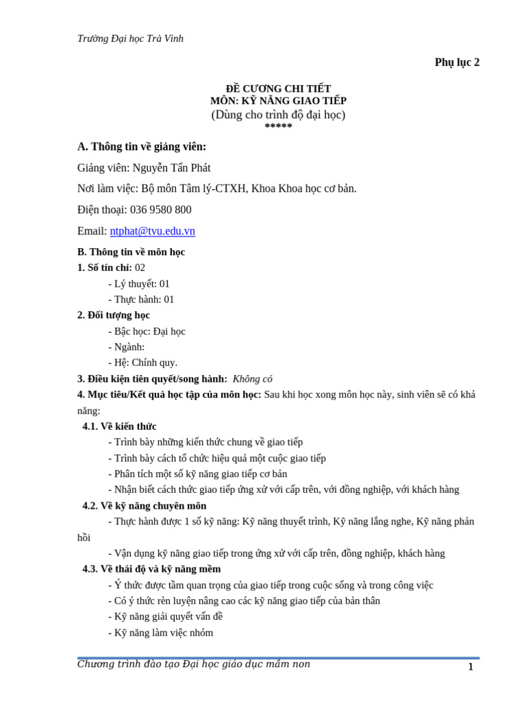 DE CUONG CHI TIET KN GIAO TIẾP | PDF