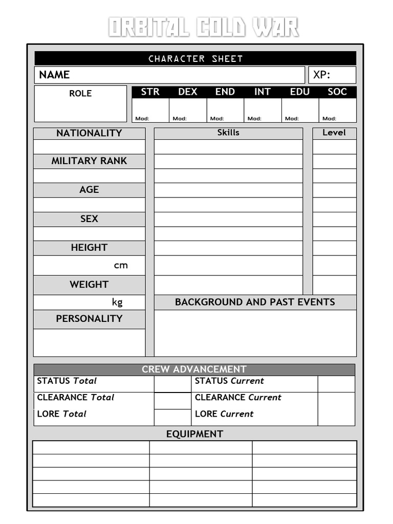 Character Sheet Cold War FILLABLE | PDF