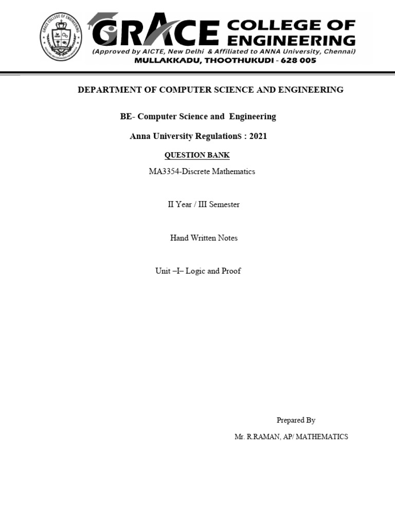 III Cse Ma3354 DM QB Unit 1 | PDF | Science | Computing