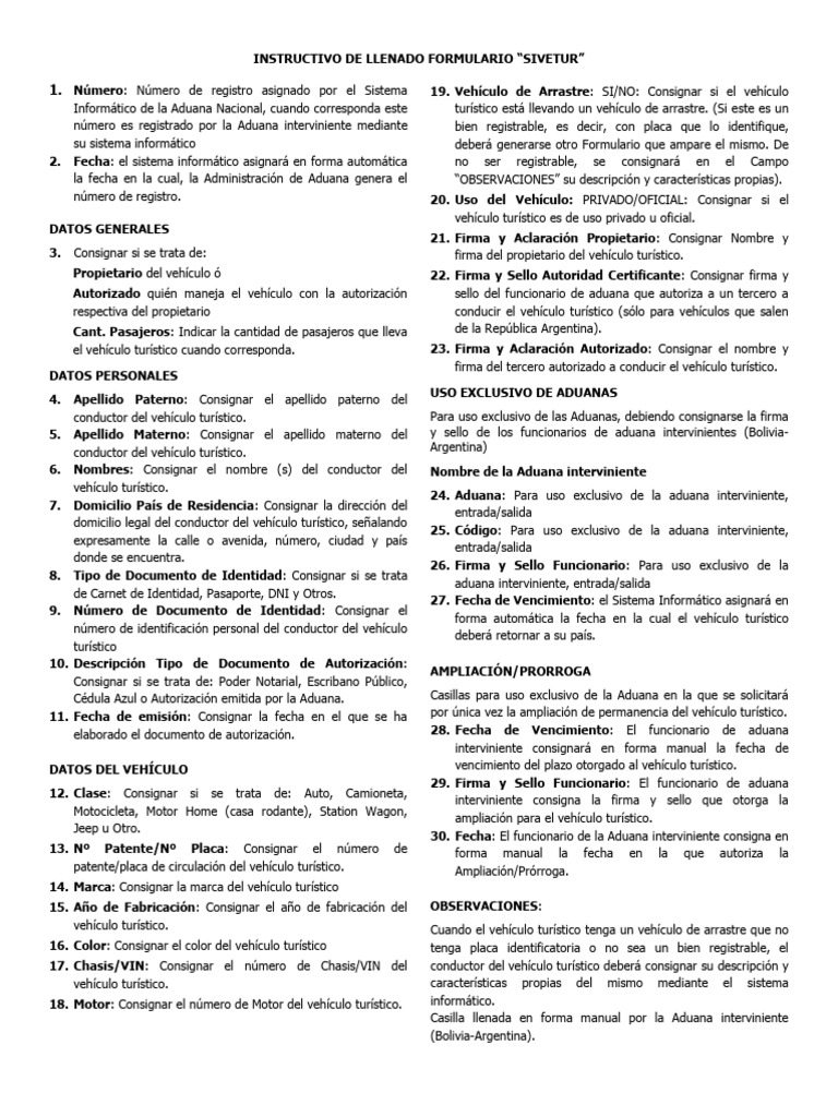 Instructivo de Llenado Formulario | PDF