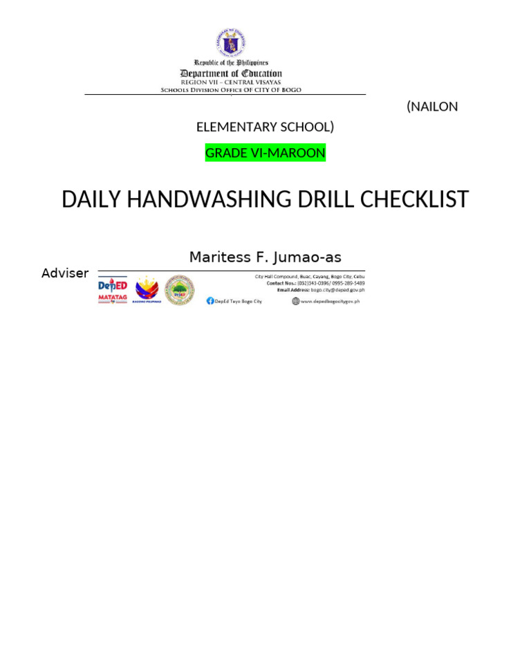Daily Handwashing Drill Checklist Cover | PDF