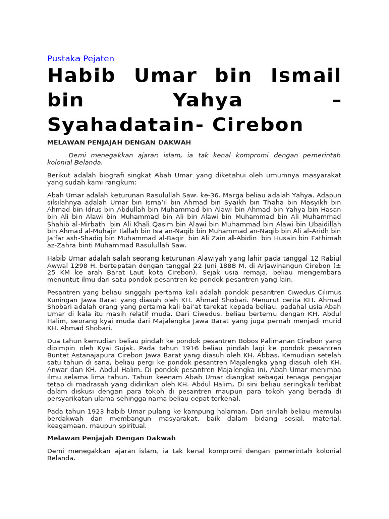 Habib Umar Bin Ismail Bin Yahya - Syahadatain - Cirebon | PDF