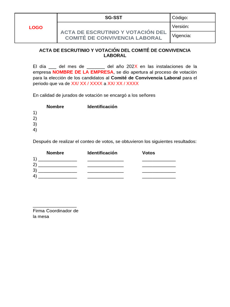 12 - Acta de Escrutinio y Votación Del Comité de Convivencia Laboral | PDF