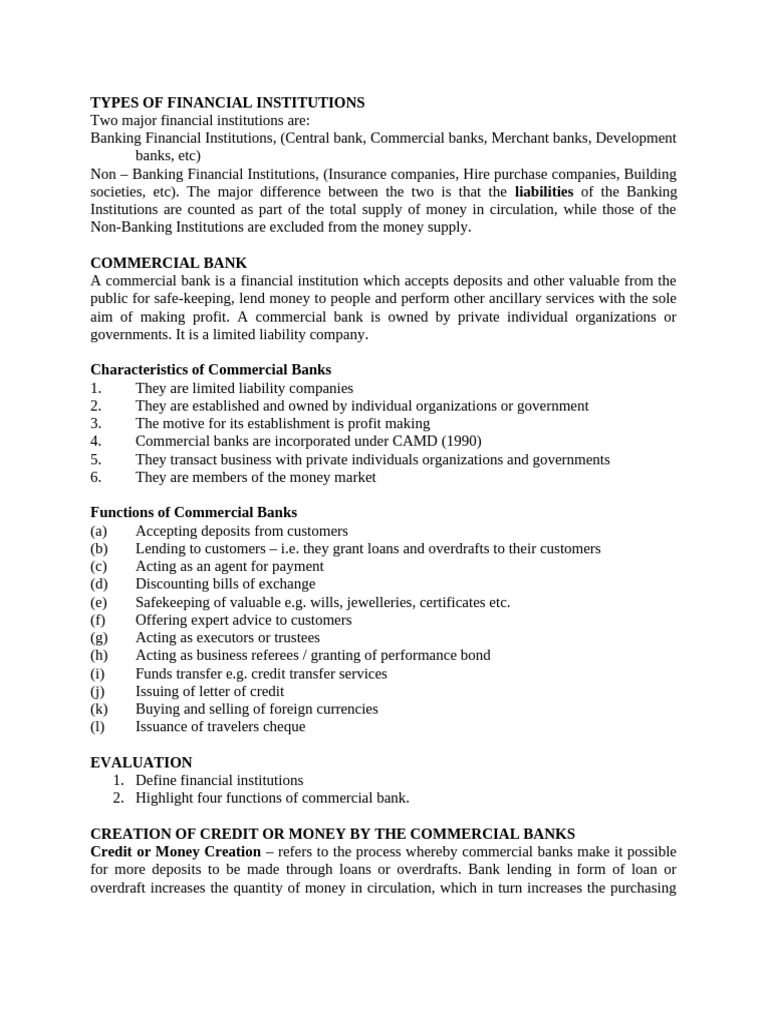 Types of Financial Institutions | PDF | Banks | Central Banks