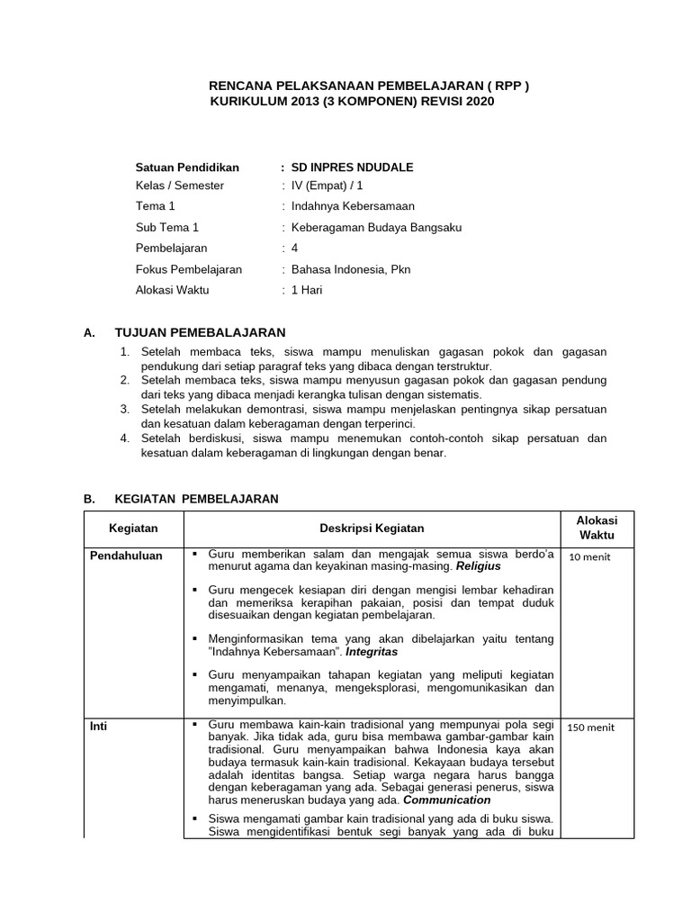 Rencana Pelaksanaan Pembelajaran (RPP) Kurikulum 2013 (3 Komponen ...