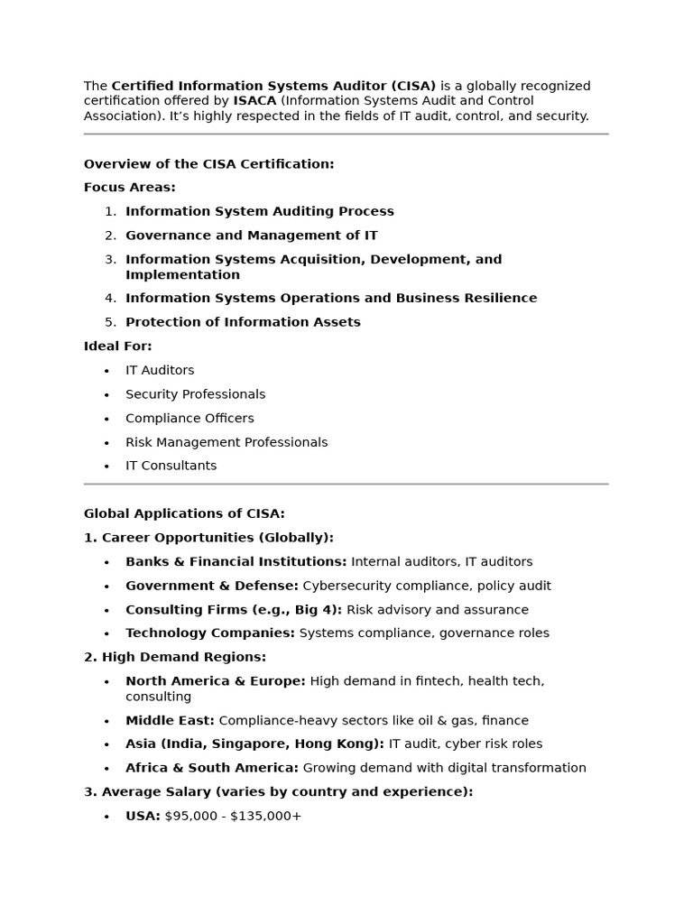 CISA Certification Overview and Salary Insights | PDF | Audit | Business