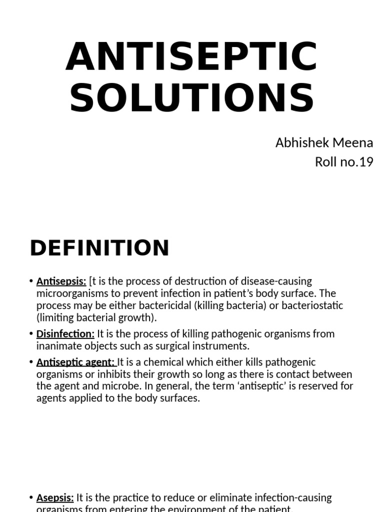 Antiseptic Solutions Overview and Uses | PDF | Disinfectant