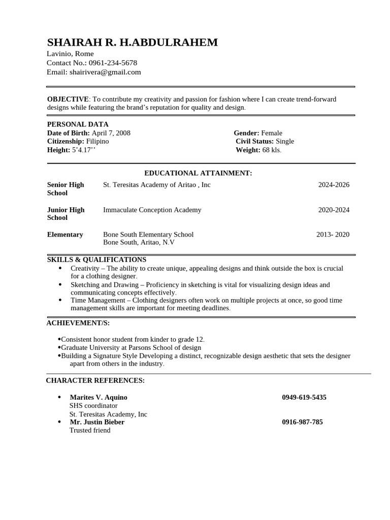 Sample Immersion Resume | PDF