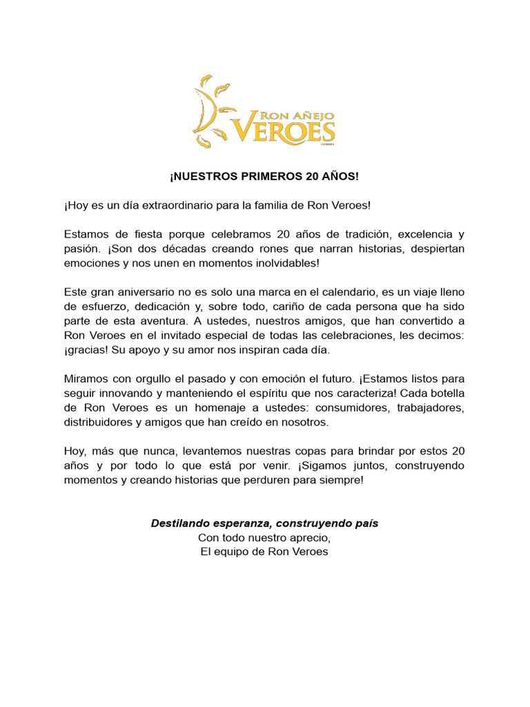 20 Años de Ron Veroes: Tradición y Pasión | PDF
