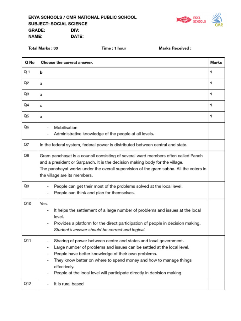 Federalism+Chapter+test+answer+key | PDF | Government Of India